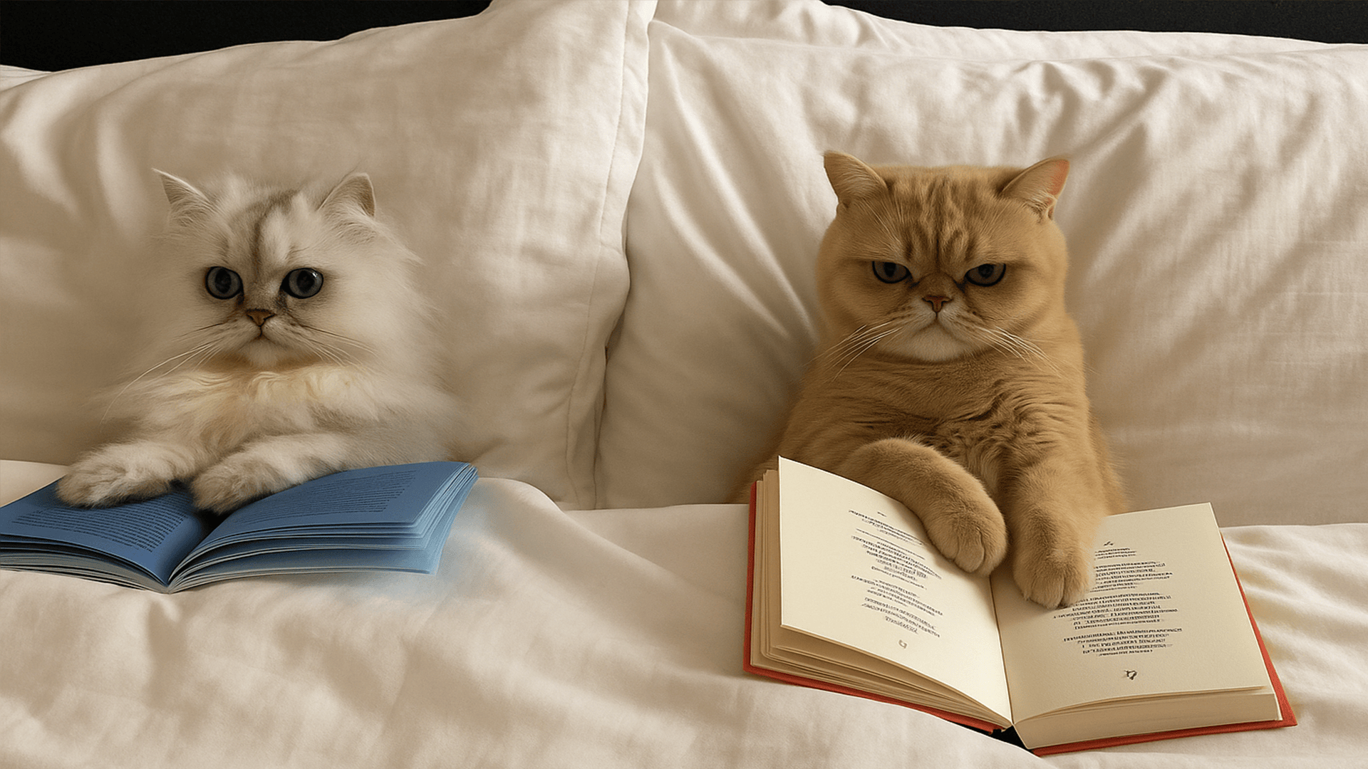 Two cats, one couch, serious reading
