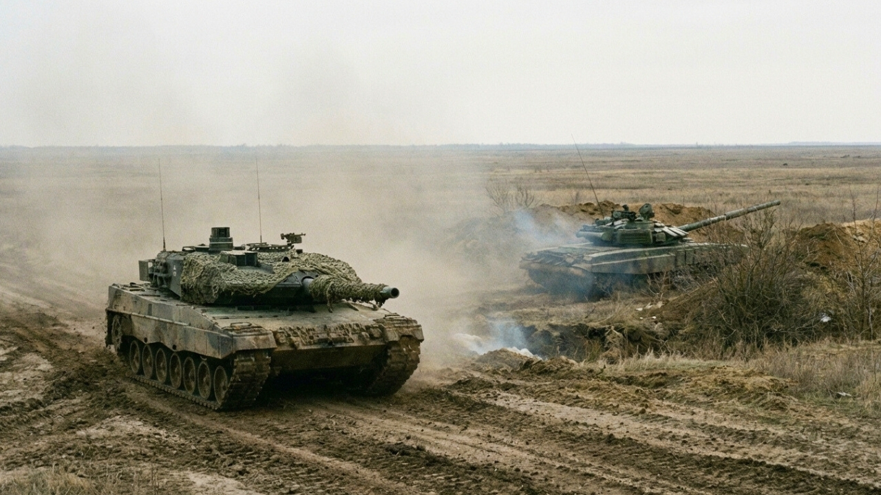 Leopard 2 clashes with Russian tanks in close combat