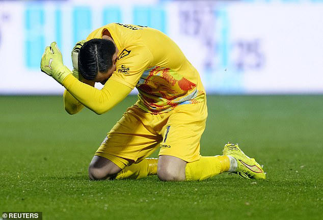 Shocking moment goalkeeper is hit with firework in explosion that also ...