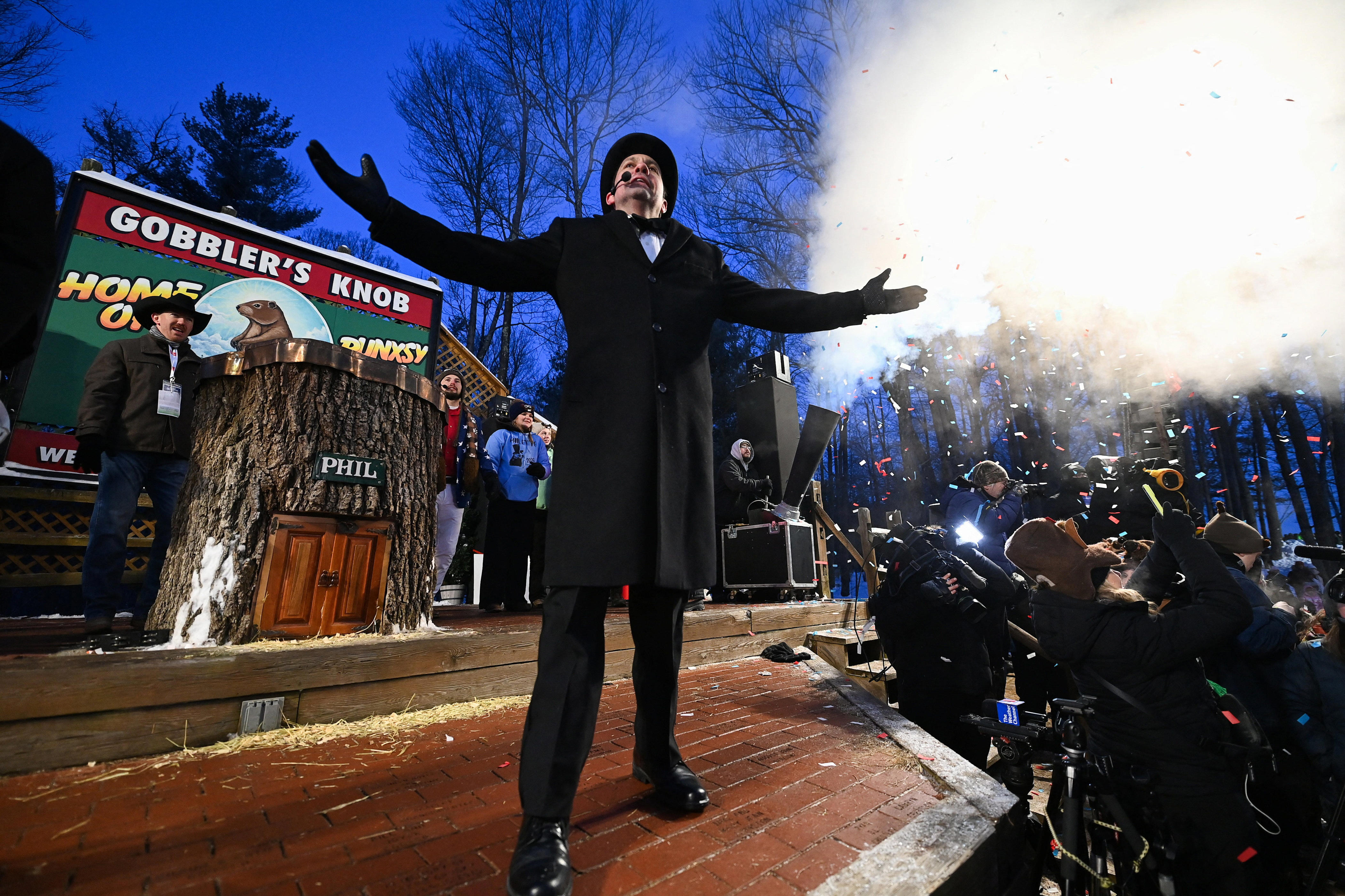 See Punxsutawney Phil make his prediction during Groundhog Day 2026
