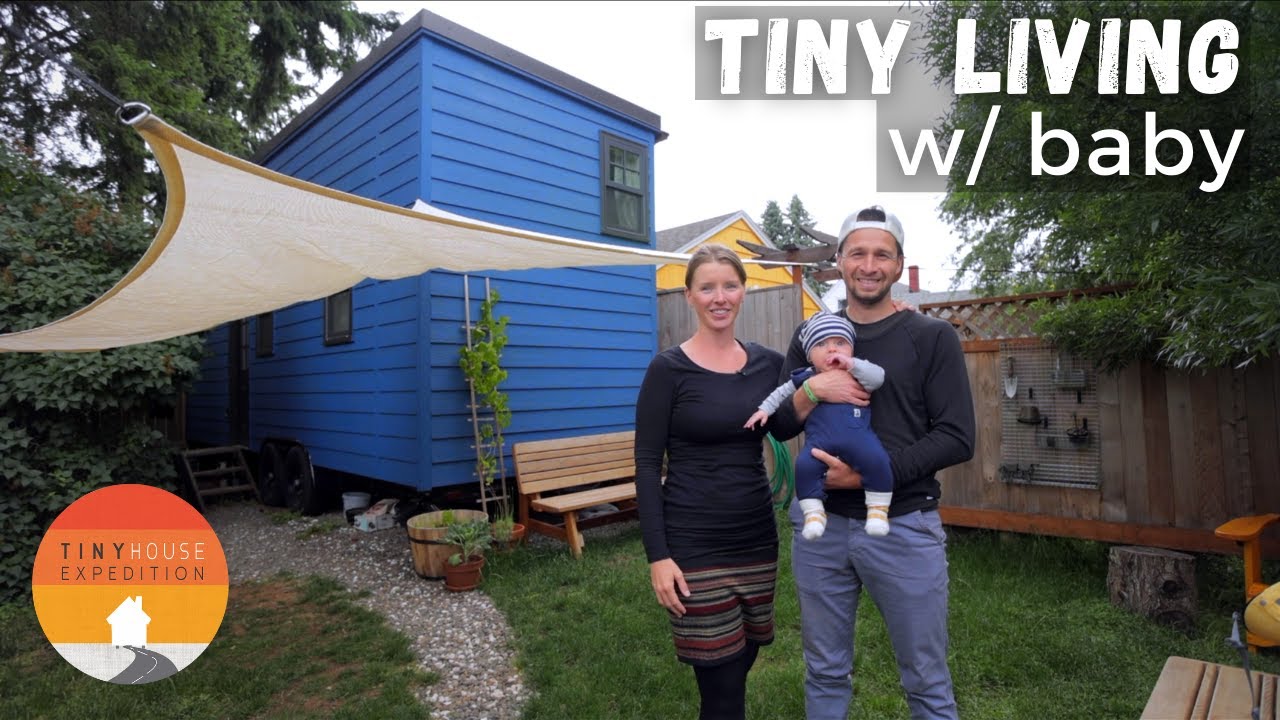 German couple's tiny house life in US with baby + creative storage