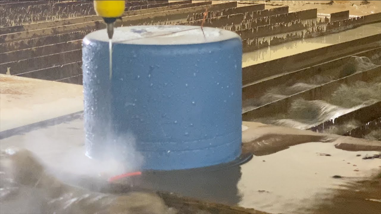 Amplifier transformer cut in half with 60,000 PSI waterjet