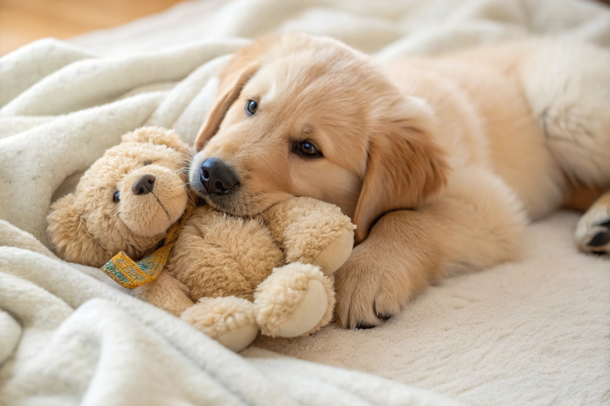 Golden retriever puppy makes his parental preference very clear