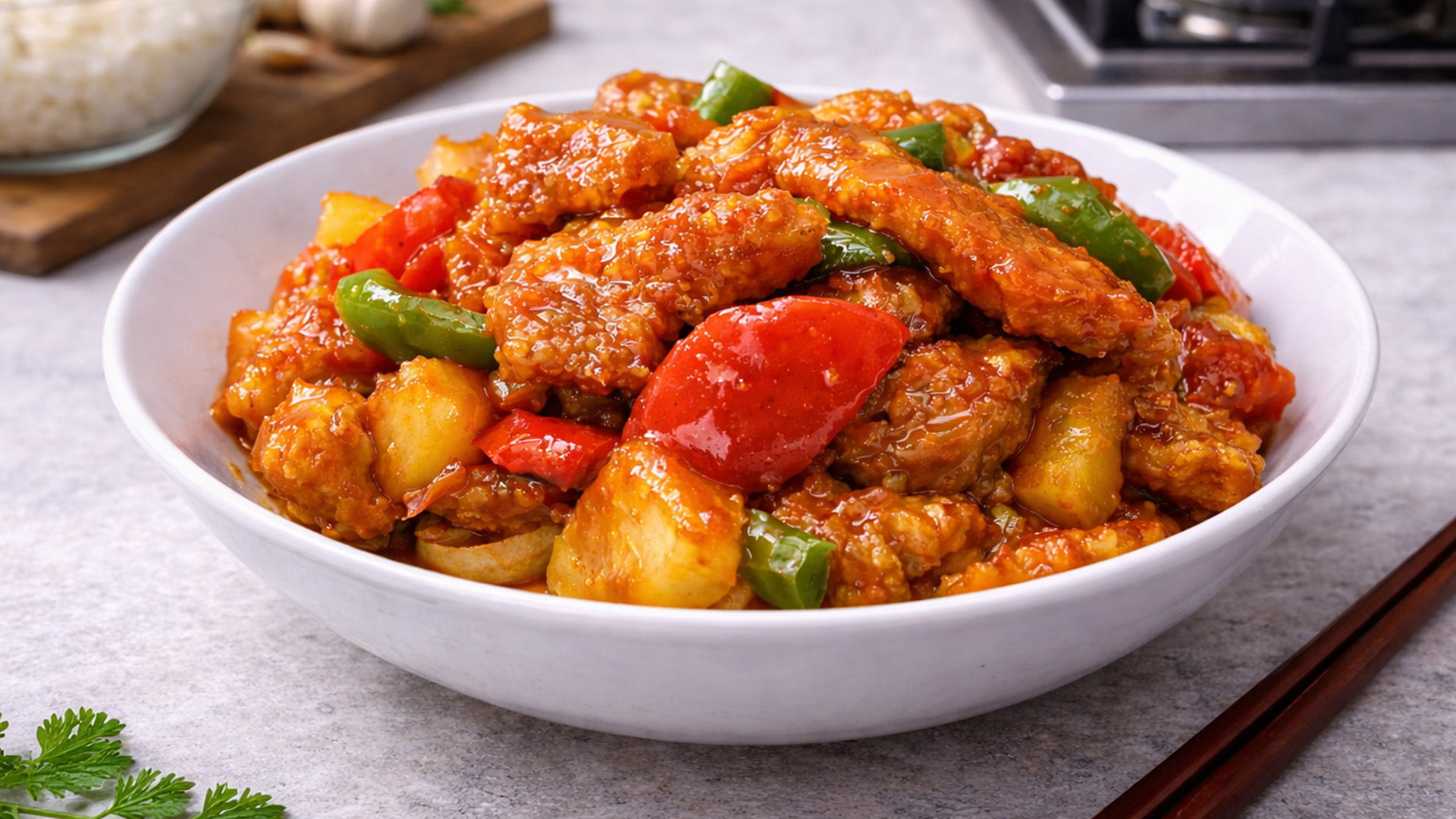A takeout style sweet and sour pork recipe