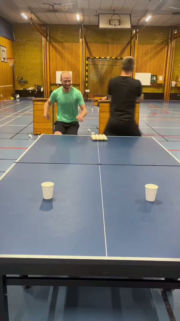 Ping pong obstacle challenge ends with a perfect cup shot