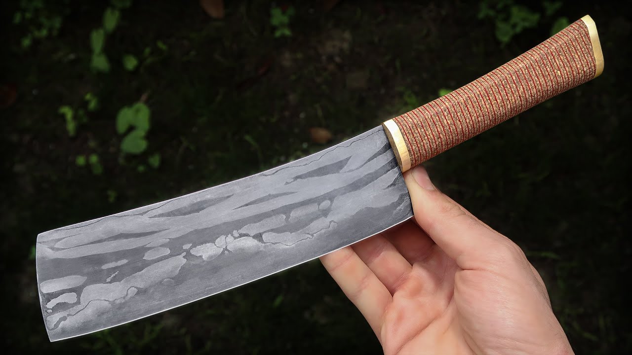 Forging a bone & Damascus chopper | Full knifemaking process