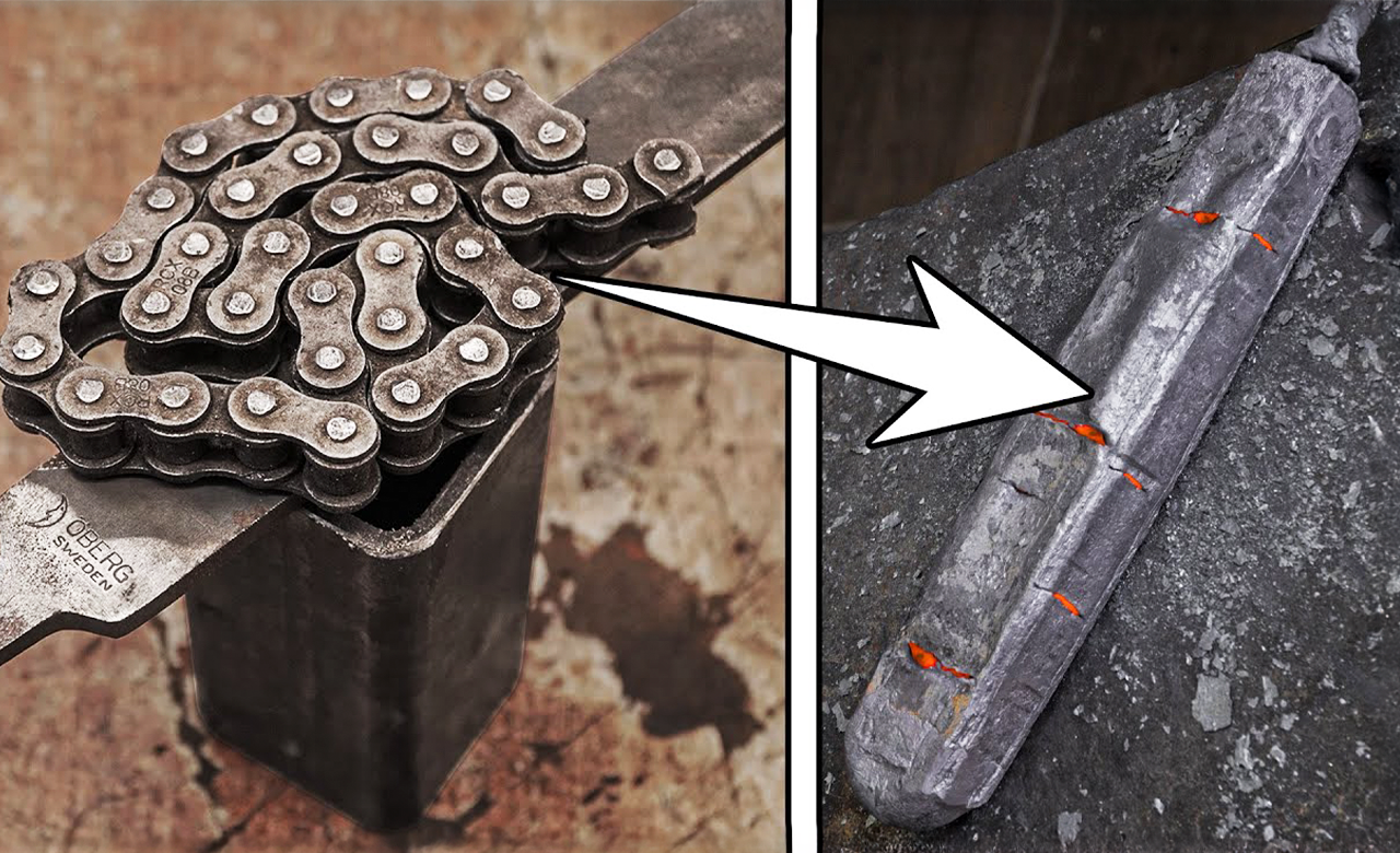 Forging damascus steel from an old chain and file!