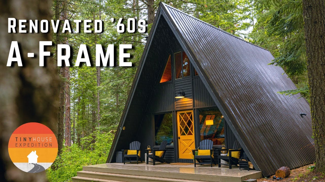 1960s renovated A-frame cabin in woods - small space inspiration!