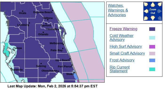 Florida freeze map shows major cities facing plunging temperatures