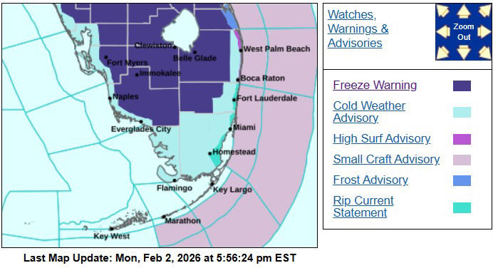 Florida freeze map shows major cities facing plunging temperatures