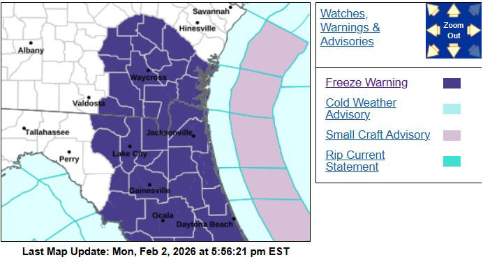 Florida freeze map shows major cities facing plunging temperatures