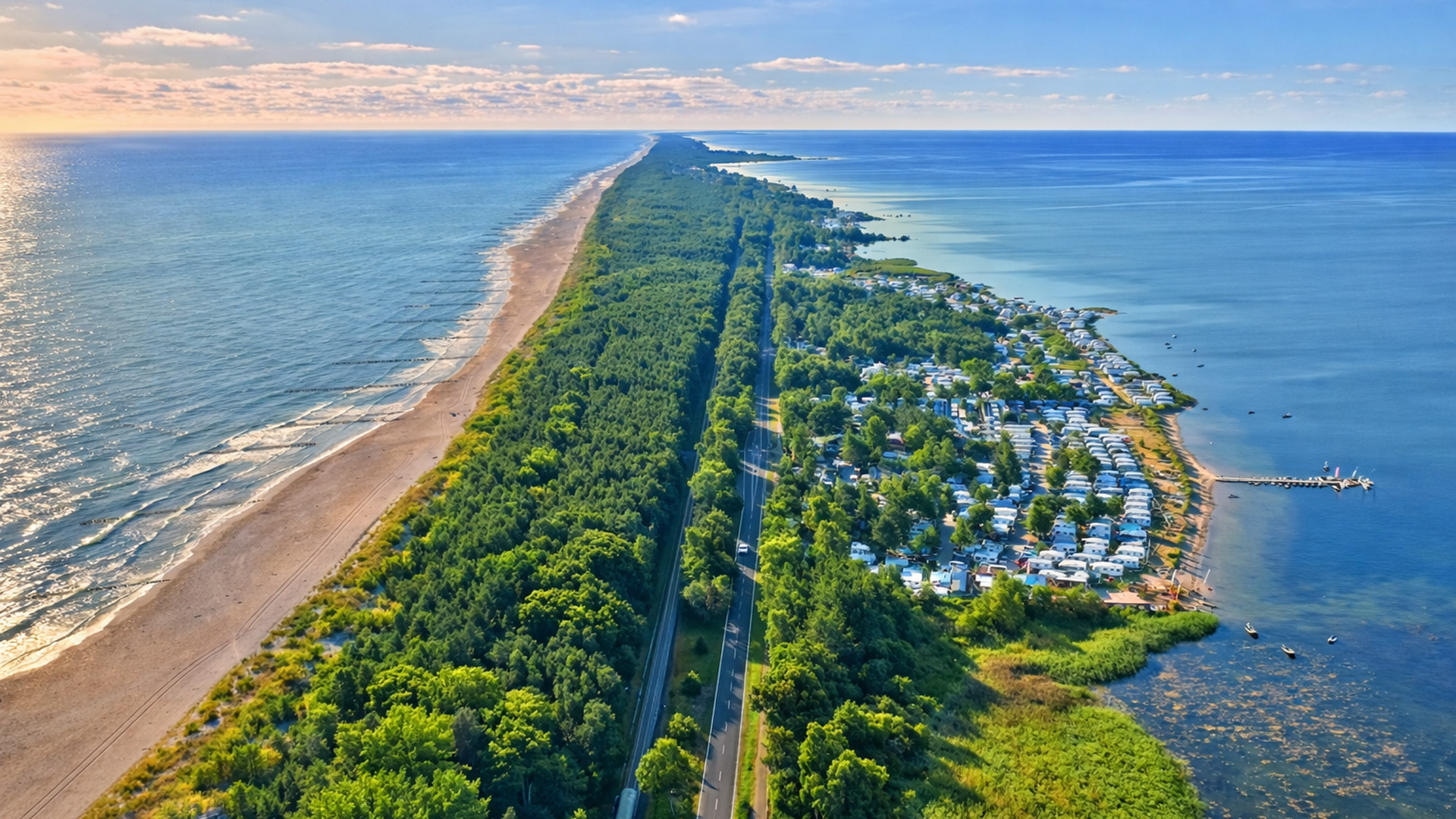 Road through the narrow Hel Peninsula between two seas