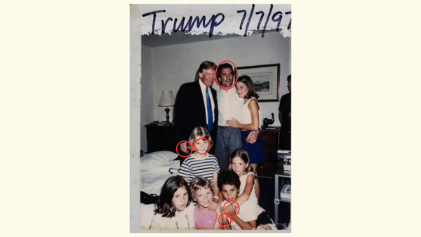 Don't fall for this photo of Trump, Epstein, young female and children