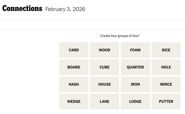 NYT ‘Connections’ hints, clues and answers today, Tuesday, February 3, 2026