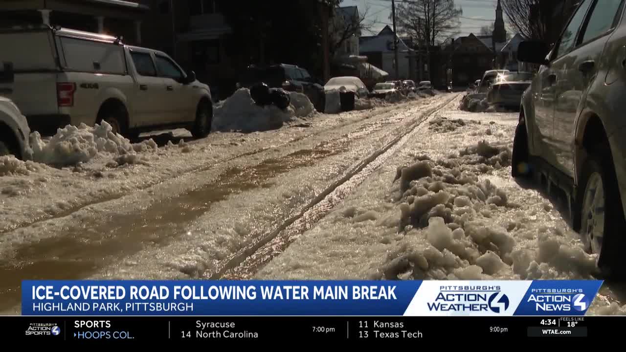 Vehicles frozen to Pittsburgh road days after water main break caused ...