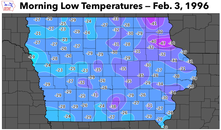 30 years ago: Iowa's coldest temperature on record