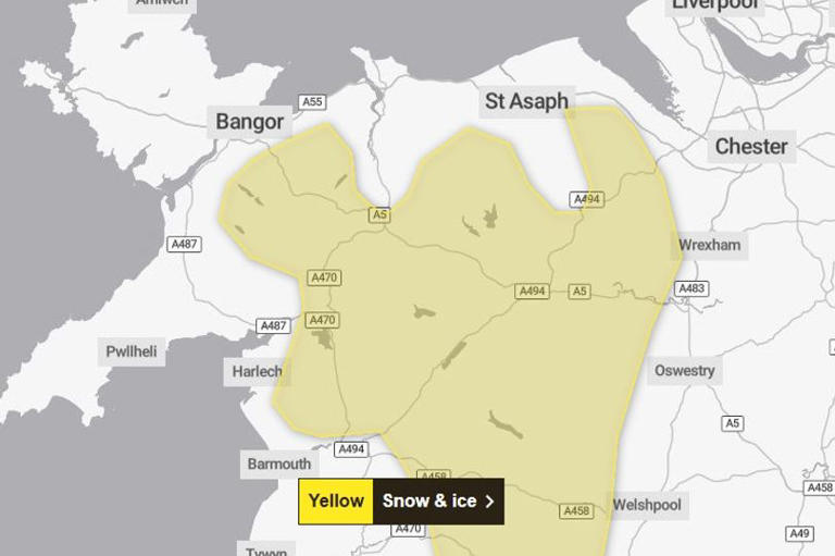 Met Office issues 15-hour snow warning for North Wales