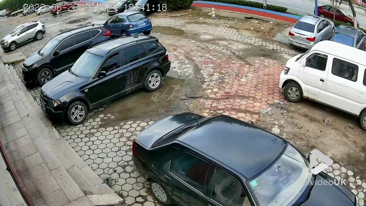 VV5074 driver bounces car from intersection straight into parking spot