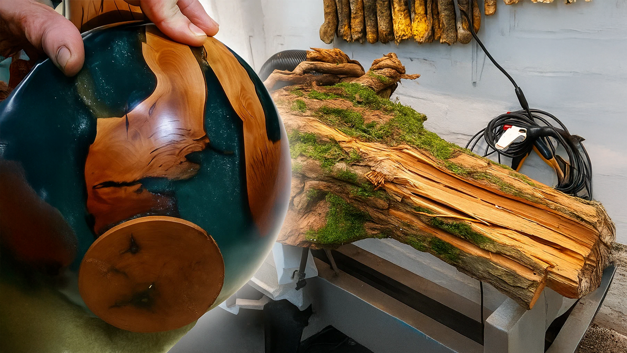 Woodturning - Stunning hawthorn root lamp with resin