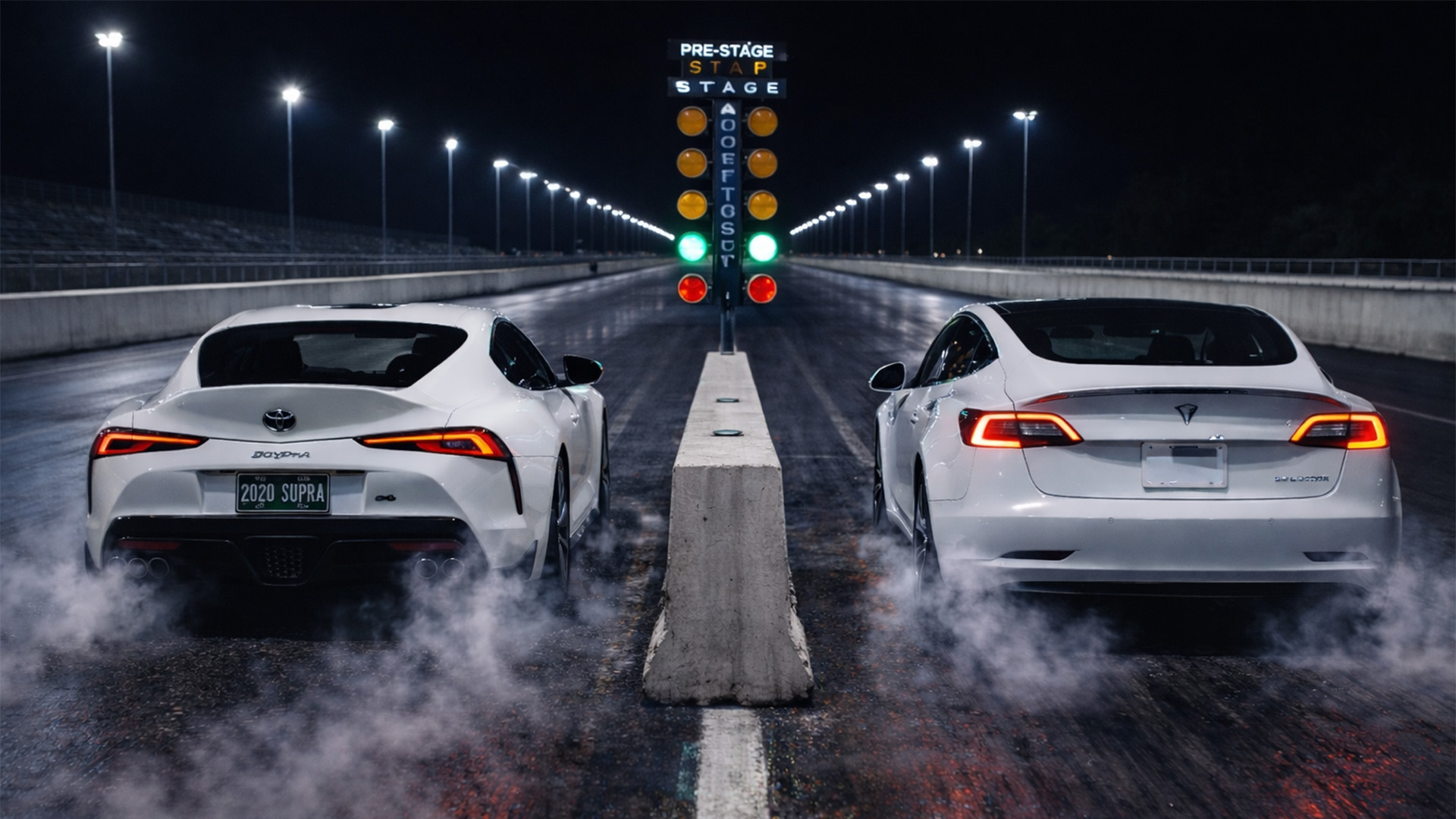 500 HP Toyota Supra vs Tesla Model 3 Performance drag race