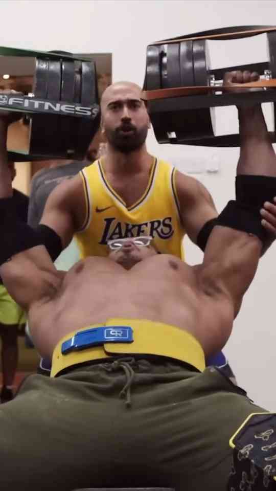 Benching 235 pound dumbbells