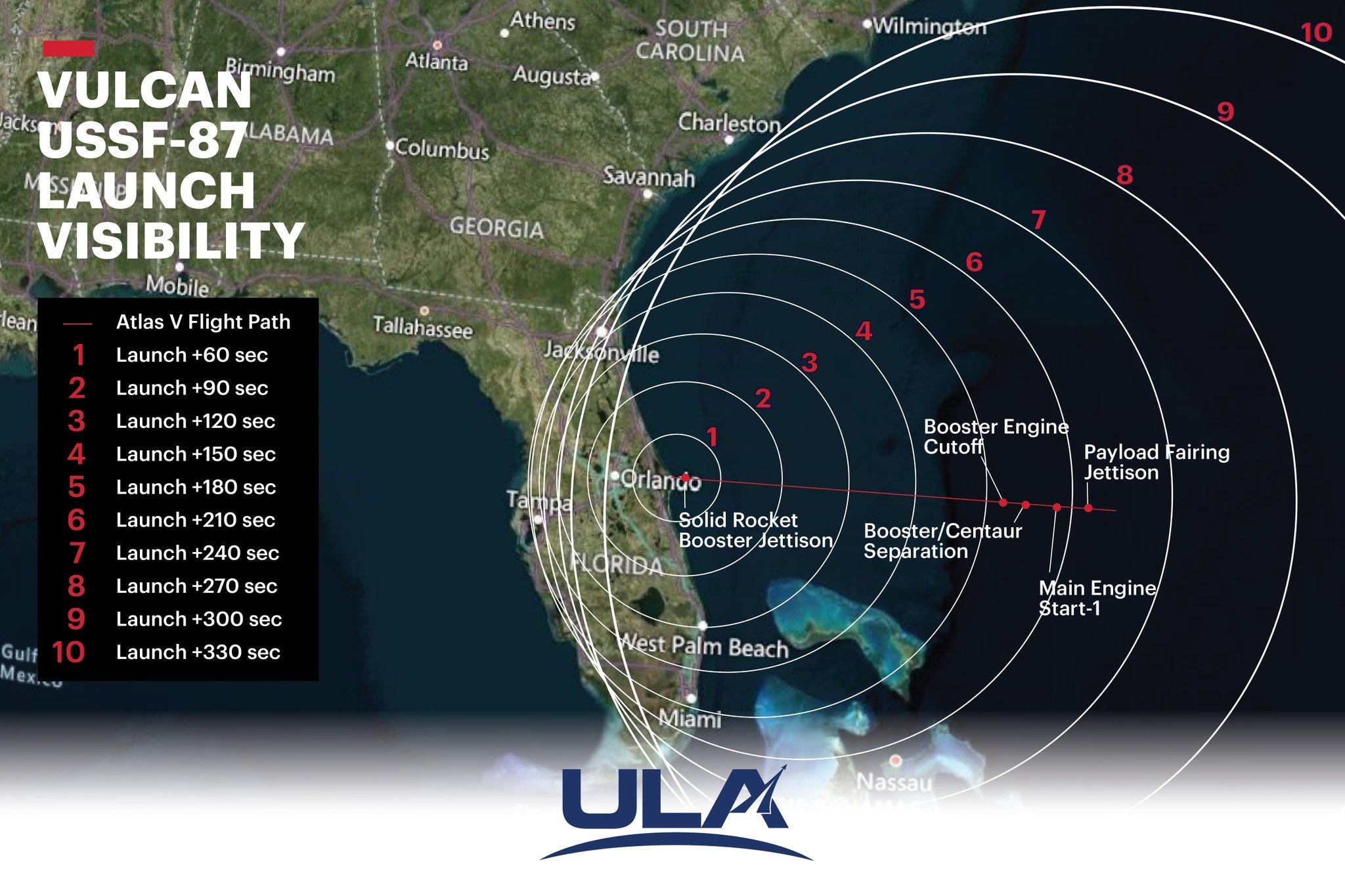 After launch, ULA Vulcan rocket may be seen across Florida. Check the map