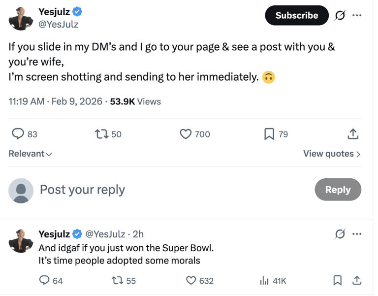 YesJulz seems to call out Seattle Seahawks player for sliding into her ...