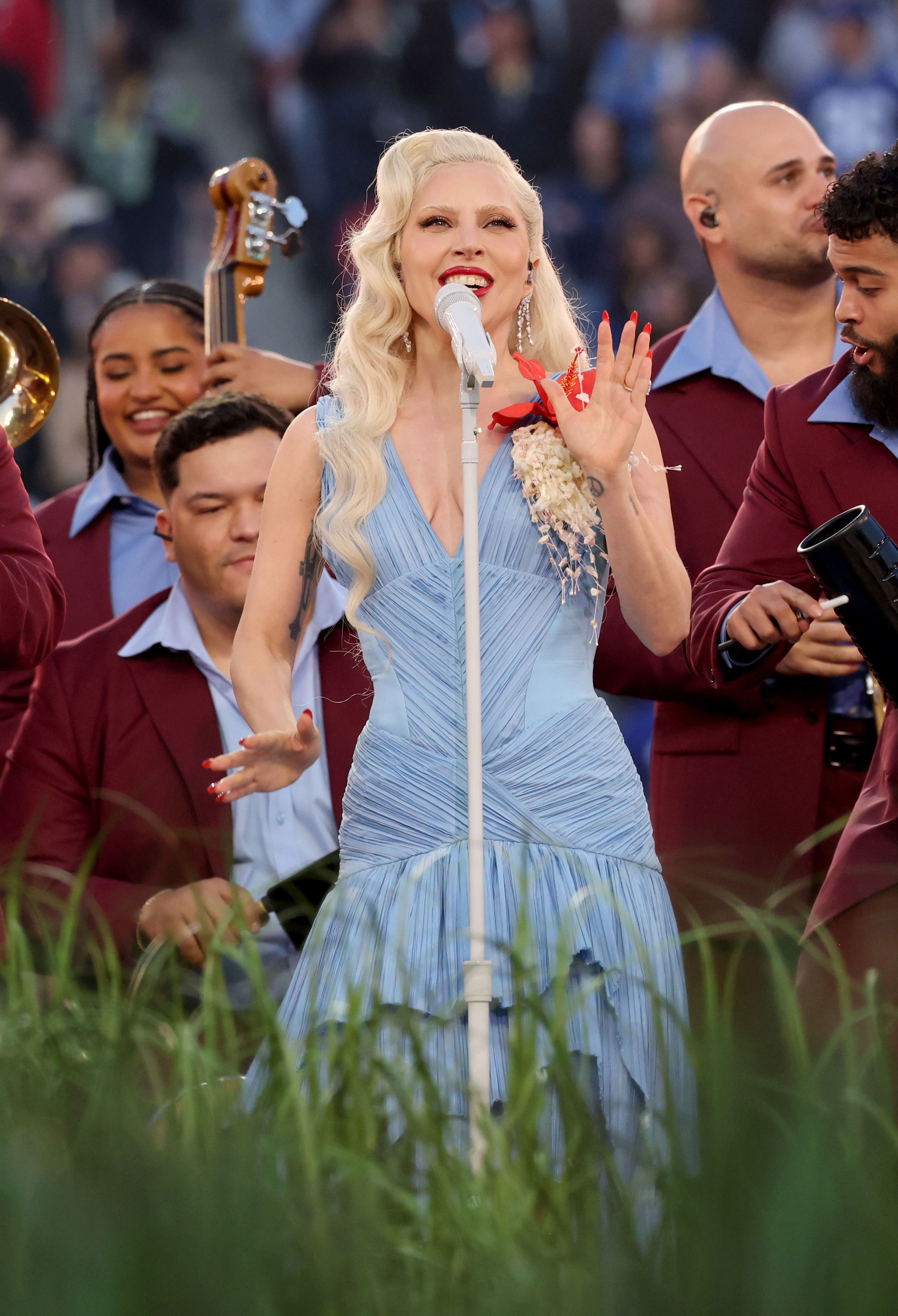 Lady Gaga matched her makeup to her Flor de Maga corsage in honor of ...