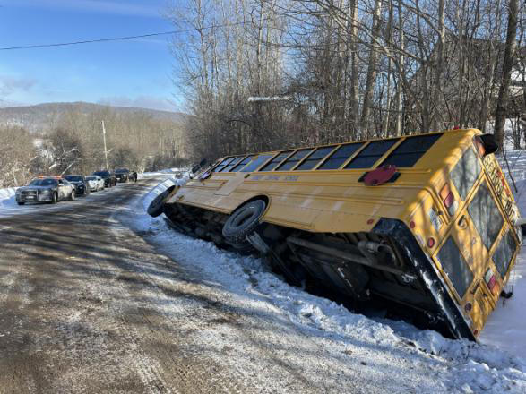 Children hospitalized after school bus overturns in upstate NY