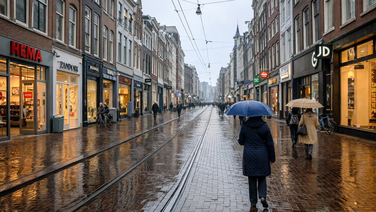 Rainy evening walk through central Amsterdam