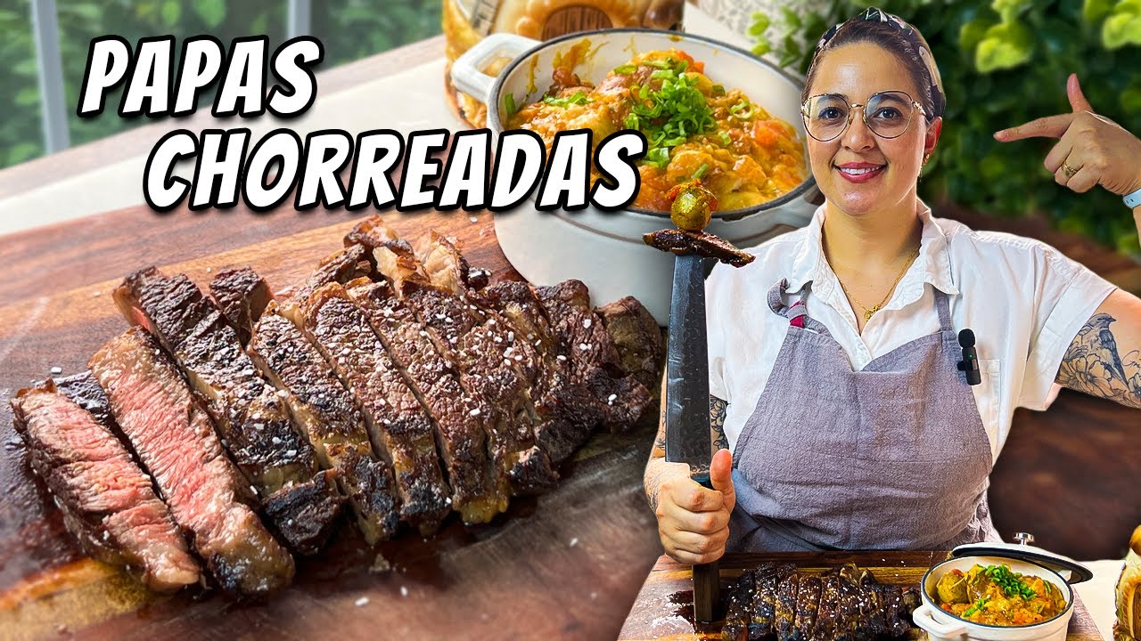 Papas chorreadas con carne a la parrilla | Receta casera fácil paso a paso