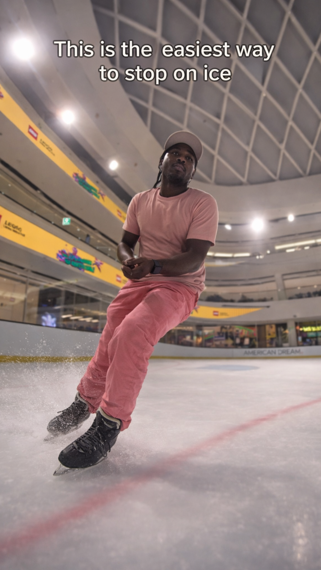 Why speed control matters more than force in ice skating stops
