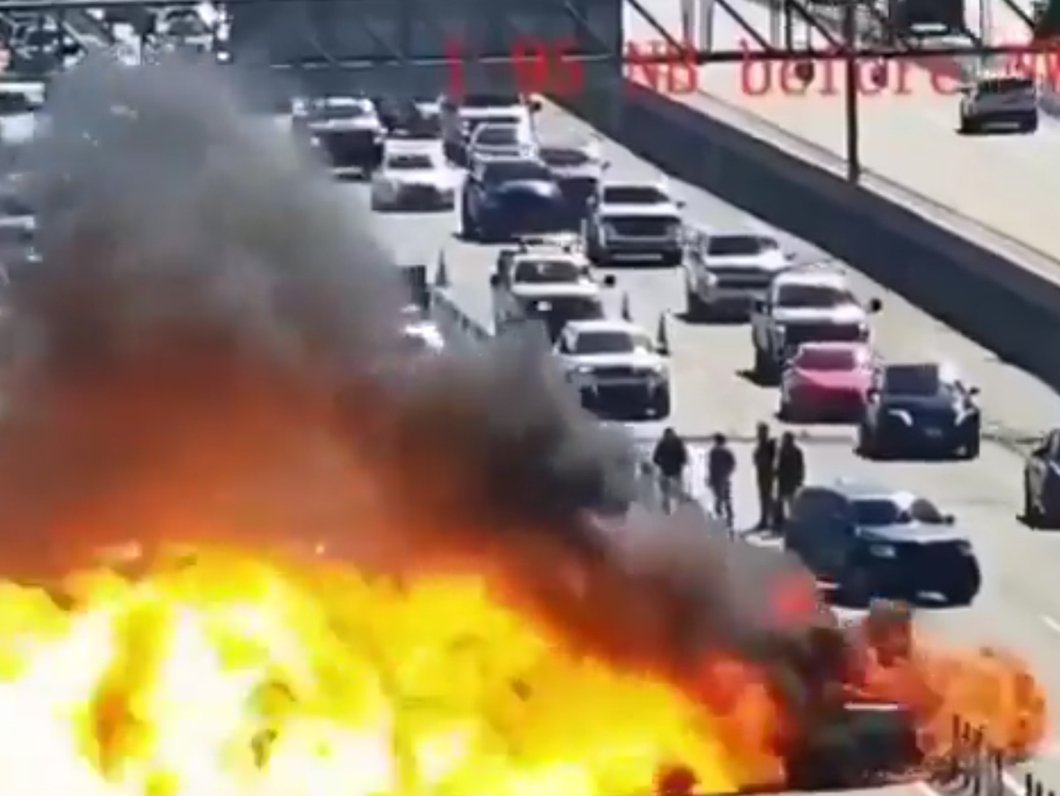 Car explodes on highway: Driver narrowly escapes death