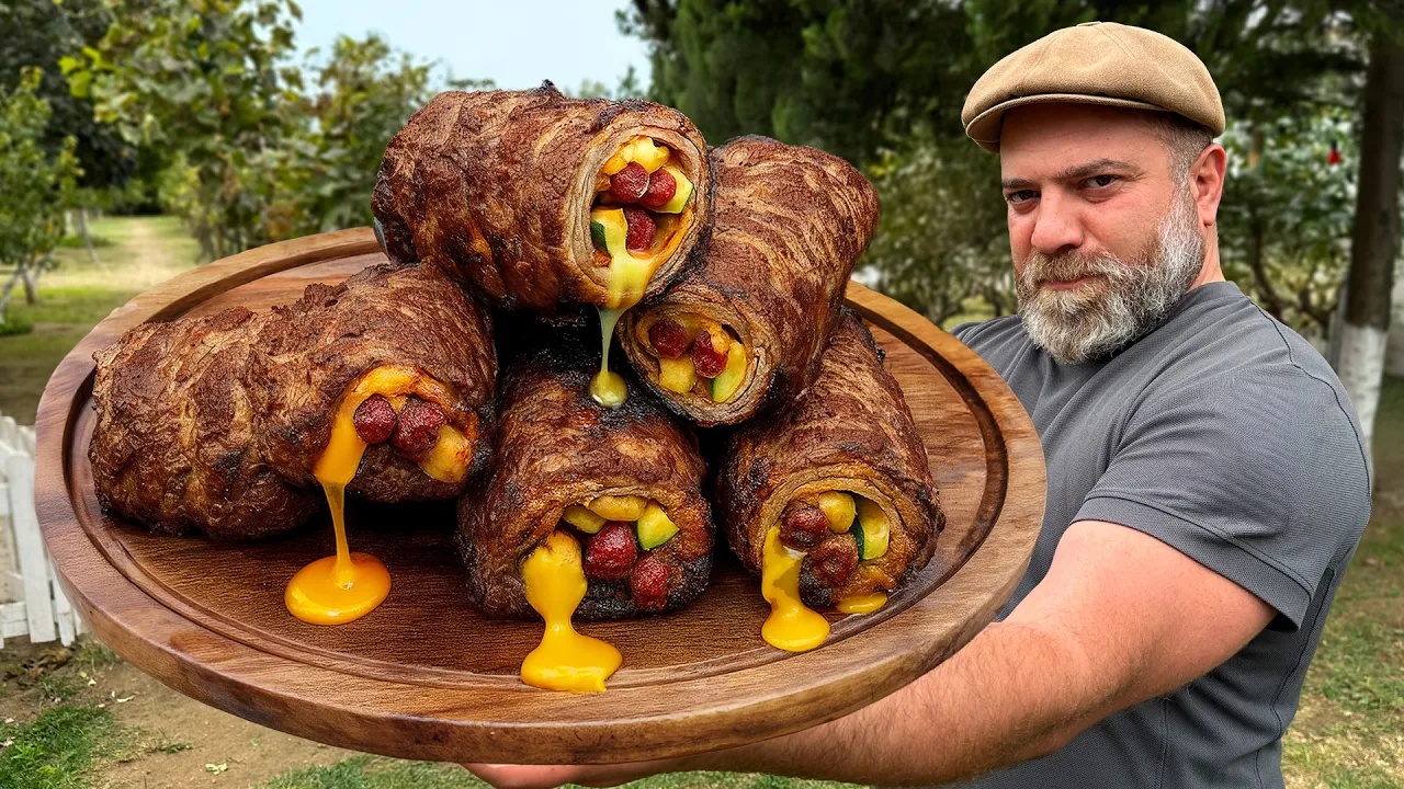 Juicy stuffed beef rolls cooked in butter over fire can't be beat!