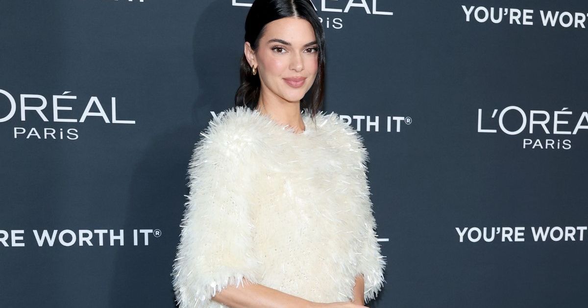 Kendall Jenner nails bleached brow trend in Khaite's monochromatic fit