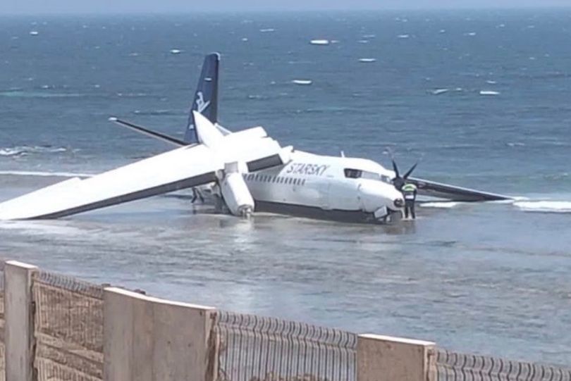 Plane crashes into sea shortly after take-off as images show broken wing