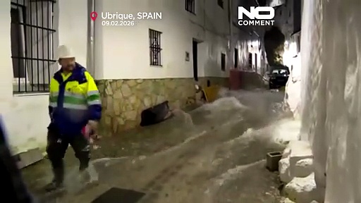 Strong water torrents hit Ubrique after storms in Spain’s Cadiz region