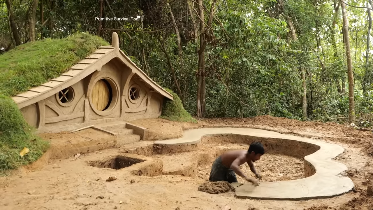 They tried to build a roof-grass hobbit house then one mistake almost ...