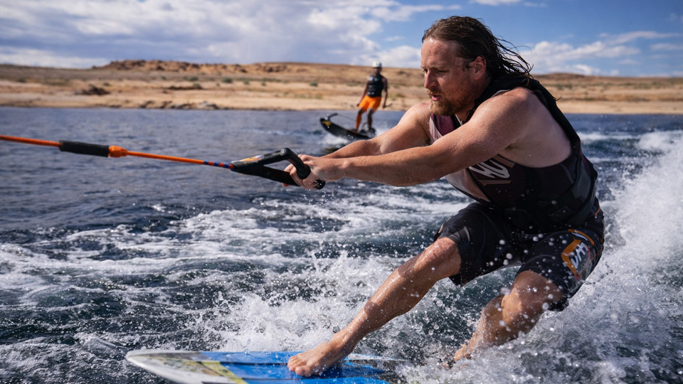 Jet surf board test ride on the water