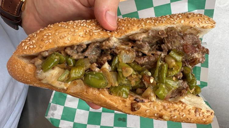 Cabalar Meat Company prepares a long hots cheesesteak in the FOX43 kitchen