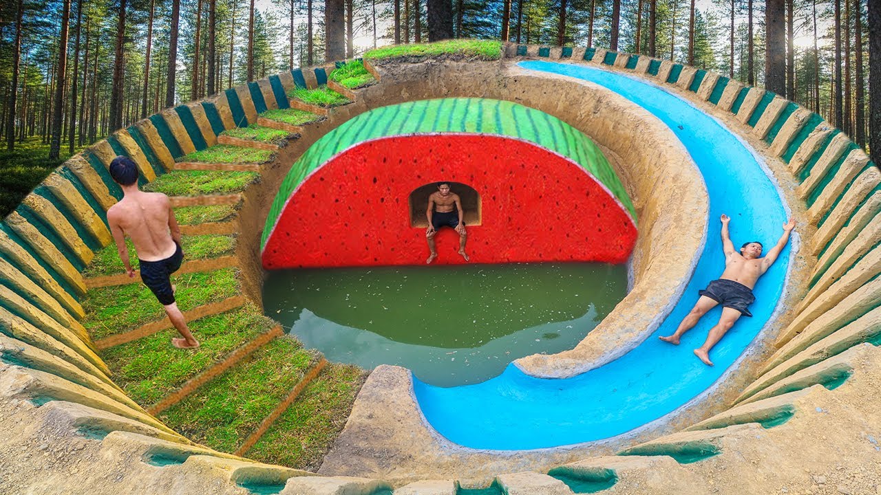 Build underground swimming pool water slide around secret underground ...