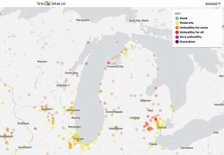 Michigan regions under unhealthy air quality conditions on Feb. 10