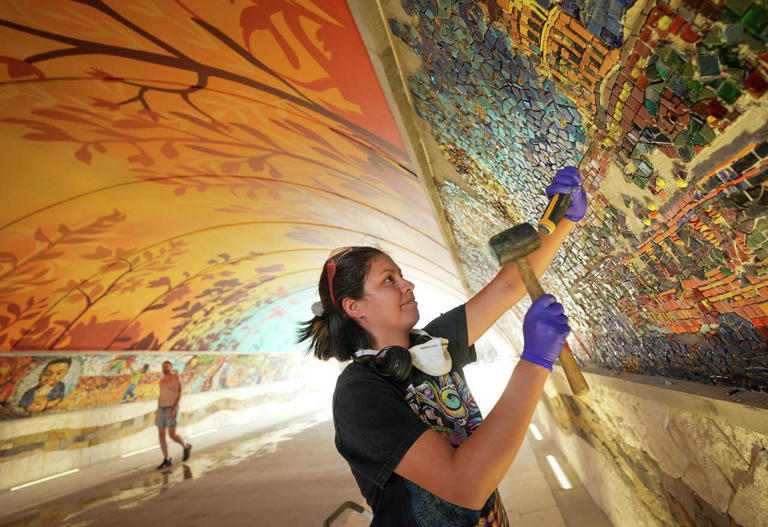 Artists transforming Austin's Unity Tunnel with a massive tile mural ...