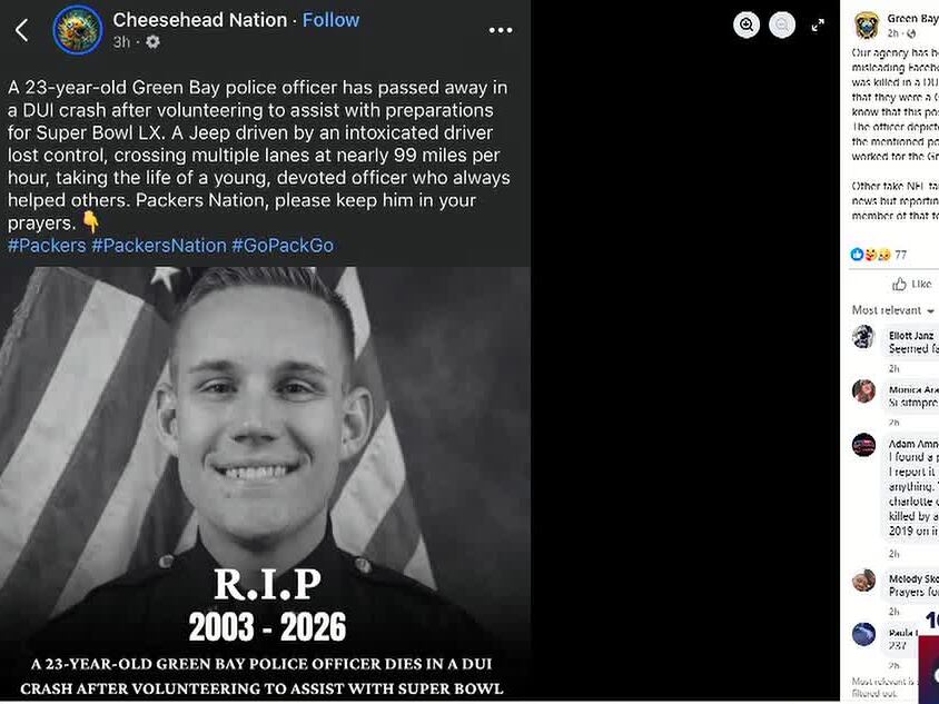 Green Bay police warn of false Facebook post claiming officer killed in ...