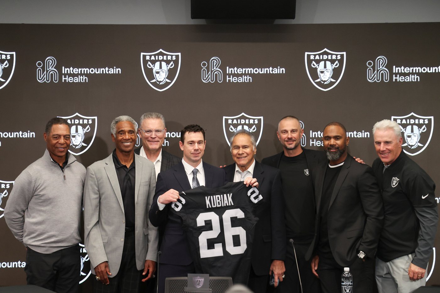 Raiders introduce new coach Klint Kubiak with a nod to their storied past