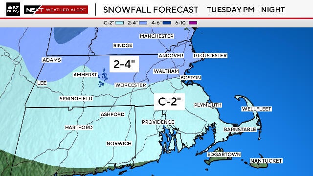 Plowable snow in forecast Tuesday for Massachusetts. Maps show timing ...