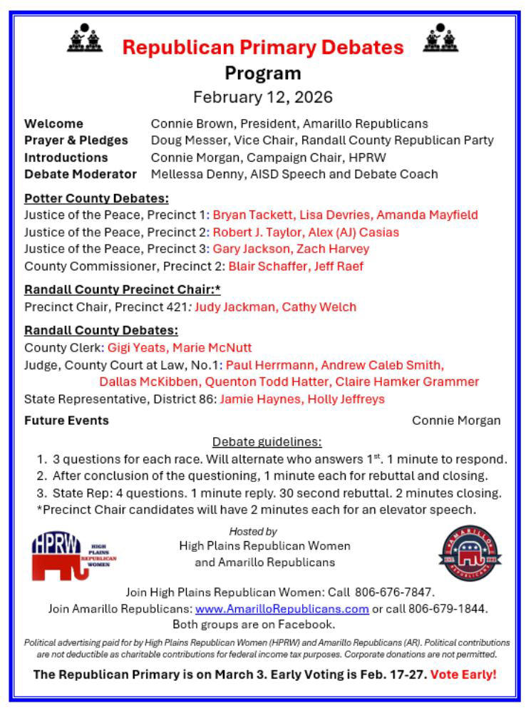 Republican primary debates scheduled Thursday in Amarillo