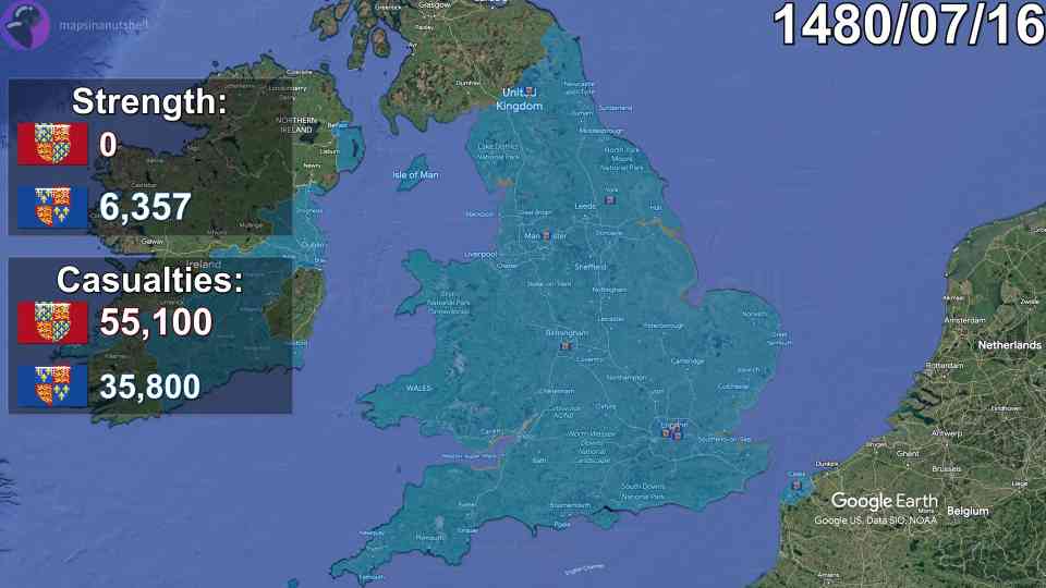 The wars of the roses in 1 minute using Google Earth