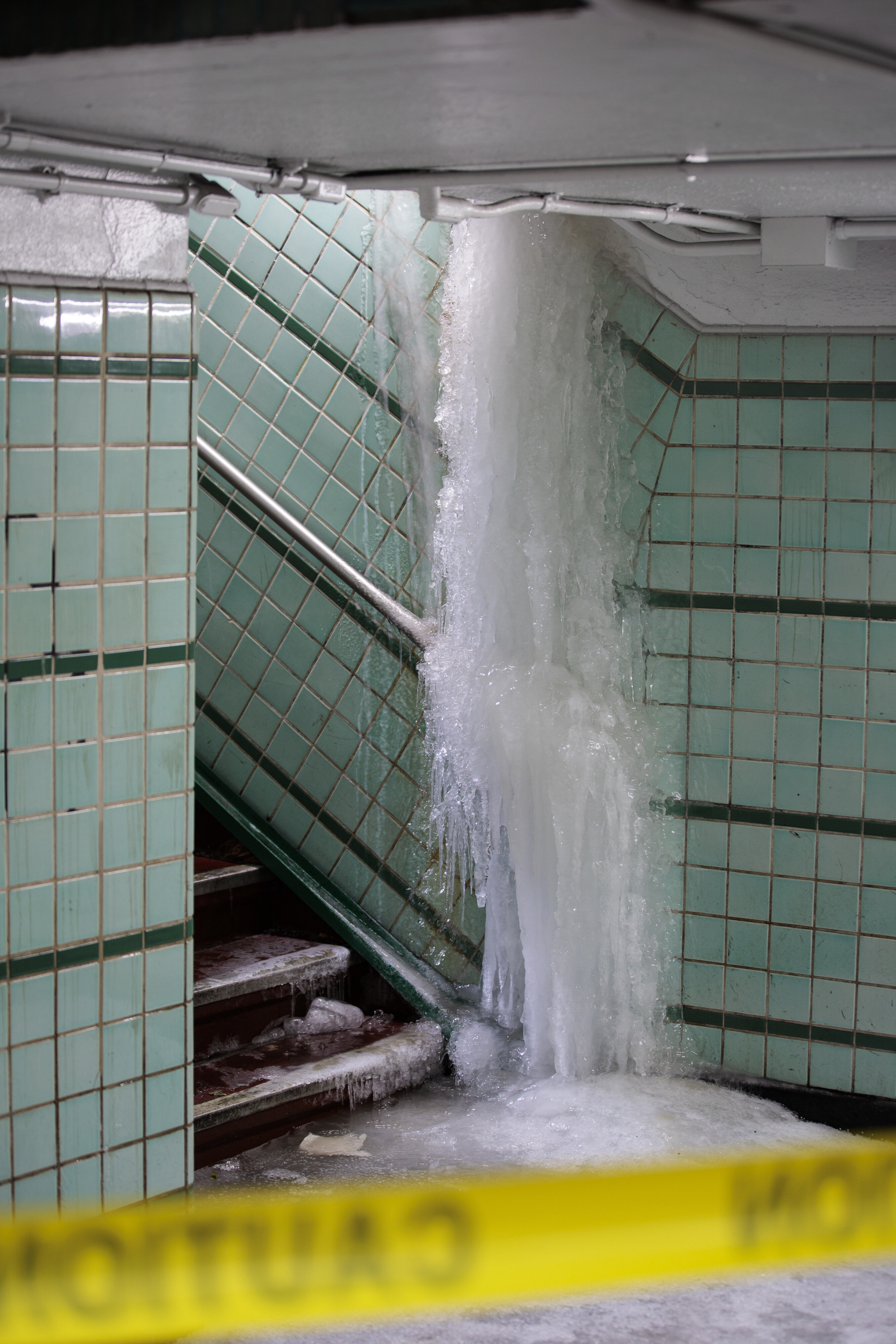 A burst pipe at the Tasker-Morris SEPTA station left a geyser of ice ...