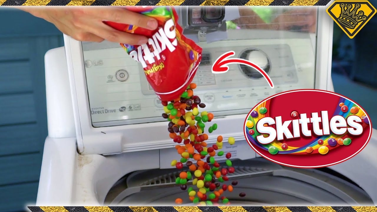 We tried making tie-dye clothes with Skittles and a washing machine